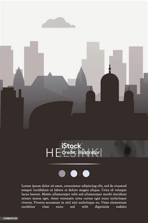 헬싱키 도시 서식 파일 웹 사이트 프리젠 테이션 첫 페이지 초대장 스카이 라인 랜드 마크와 출판 시트 Vector Finland 이미지 레이아웃 간단하고 회색조 0명에 대한