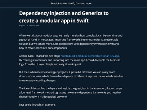 dependency injection and generics to create a modular app in swift