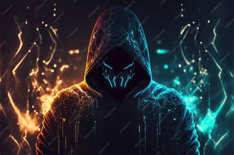Premium Photo Abstract Hooded Hacker With Hidden Face Technology Cyberpunk Background