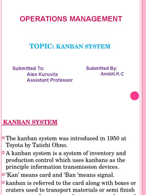 An Analysis Of The Kanban Inventory System Calculating The Number Of