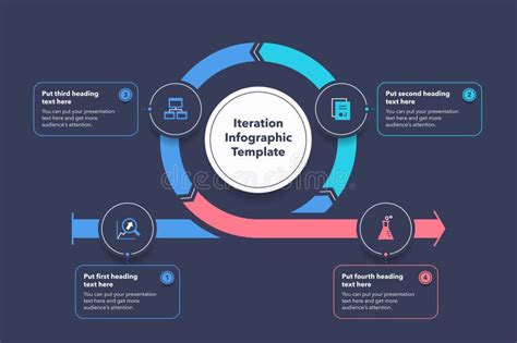 Iteration Infographic Template With Four Steps Dark Version Stock