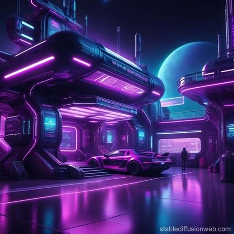 Cyberpunk Space Station Digital Art Stable Diffusion Online