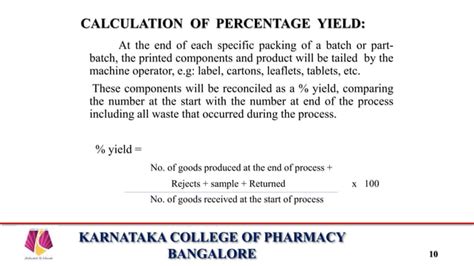 Qc And Qa Calculation Of Yield Pptx Chemistry Science