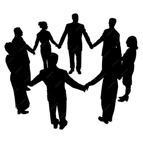 원 안에 손을 잡고 있는 사람들의 그룹 프리미엄 벡터