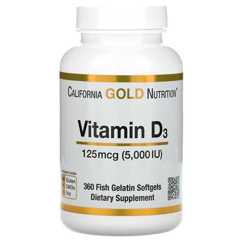 California Gold Nutrition Vitamin D3 5000 IU - 360 Fish Gelatin ...