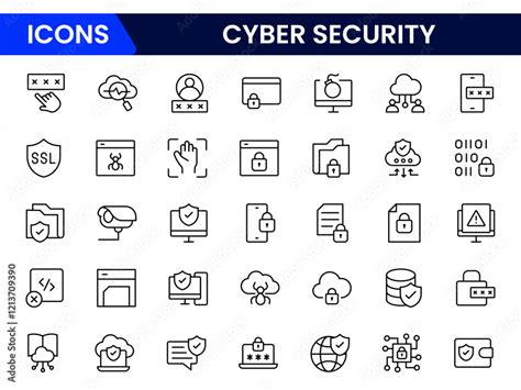 Cyber Security Icon Set With Information Technology Data Network Malware Virus Unauthorized
