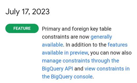 Bigquery On Linkedin Primary And Foreign Key Table Constraints Are Now Generally Available In…