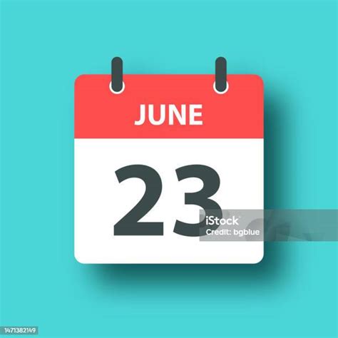 6월 23일 그림자가 있는 파란색 녹색 배경에 매일 달력 아이콘 6월에 대한 스톡 벡터 아트 및 기타 이미지 6월 2022년 2023년 Istock