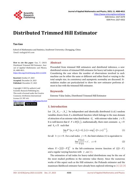 Pdf Distributed Trimmed Hill Estimator