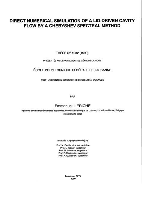 Pdf Direct Numerical Simulation Of A Lid Driven Cavity Flow By A Chebyshev Spectral Method