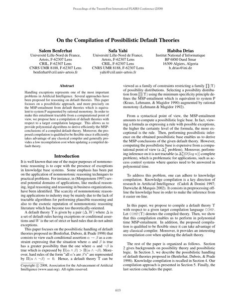 Pdf On The Compilation Of Possibilistic Default Theories