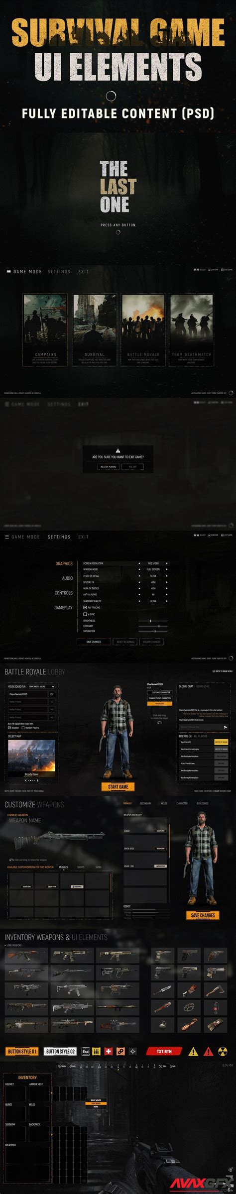 Editable Survival Horror Ui Elements Bundle Avaxgfx