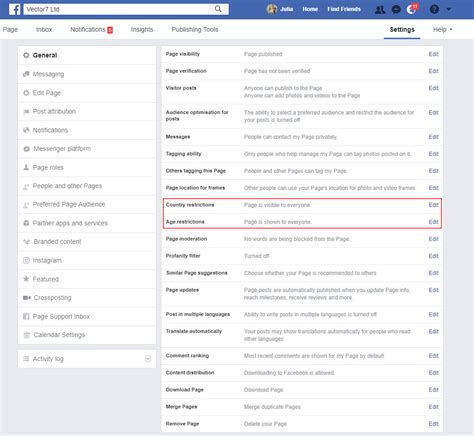 Removing Restrictions From Facebook Page Vector7 Ltd