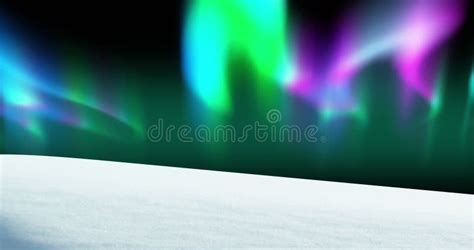 Animation Of Aurora Borealis Over Snow On Dark Background Stock Footage