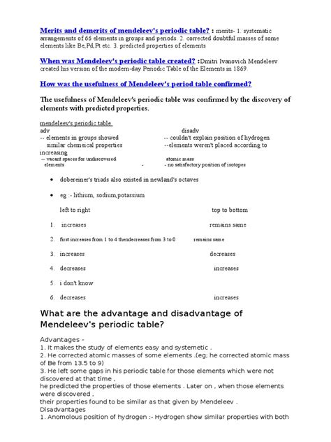 Merits And Demerits Of Mendeleev Pdf Periodic Table Chemical Elements