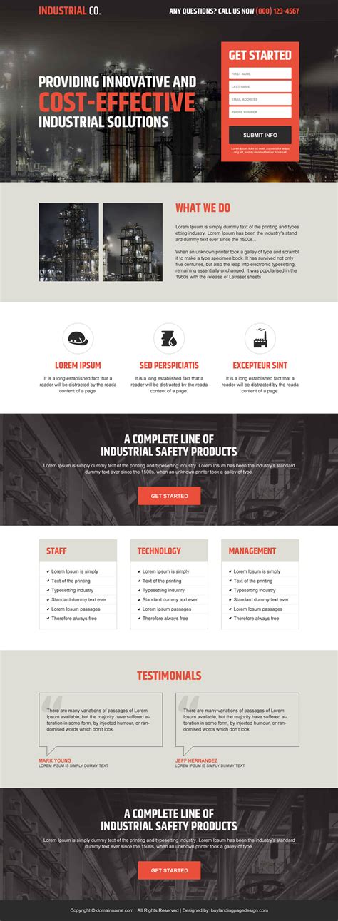 responsive industrial landing page design to capture leads