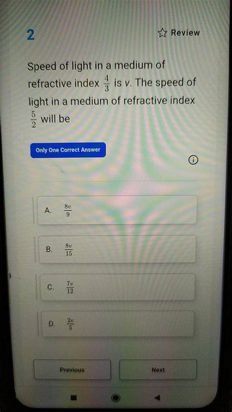 2 Hat{3} Review Speed Of Light In A Medium Of Refractive Index Frac{4}{