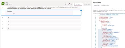 json formatting for view no longer working on sharepoint list please