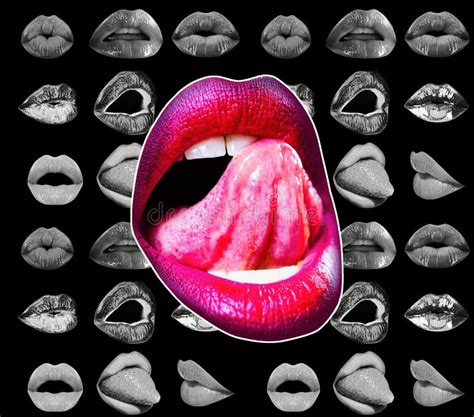 Collage Seduction Woman Mouth Passion Lick And Sensual Suck Set Of Lips Seduction Temptation