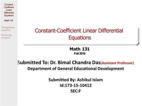 Constant Coefficient Linear Differential Equations Pptx