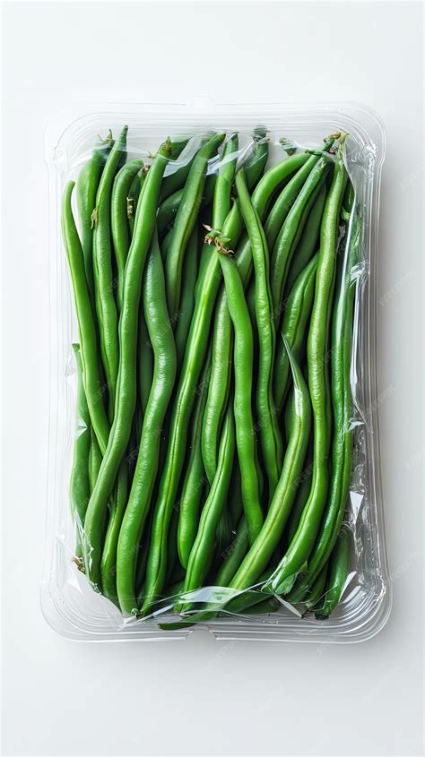 Green Beans Packaged In Plastic Isolated On White Premium Ai