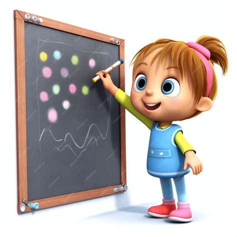 Premium Ai Image Colorful Curiosity 3d Cartoon Little Artist Tracing On Blackboard