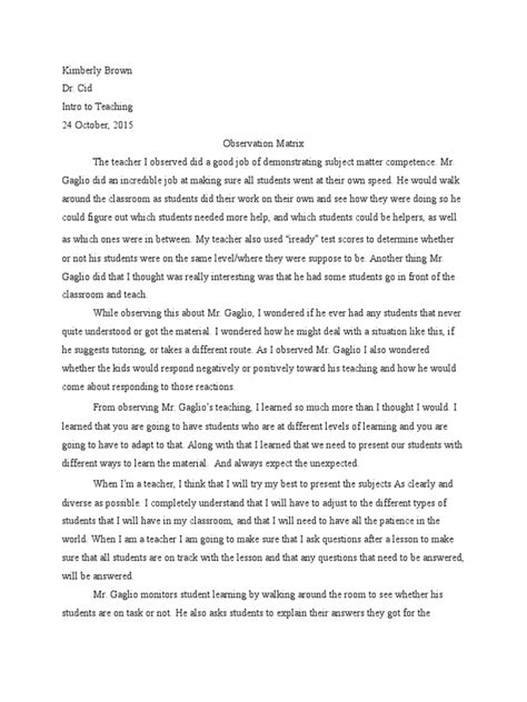Observation Matrix Pdf Classroom Tutor