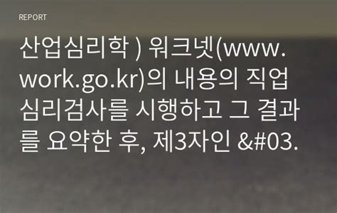산업심리학 워크넷workgokr의 내용의 직업심리검사를 시행하고 그 결과를 요약한 후 제3자인 기업체 인사담당자의 입장에서 본인과 직무 배치 상담을 하는