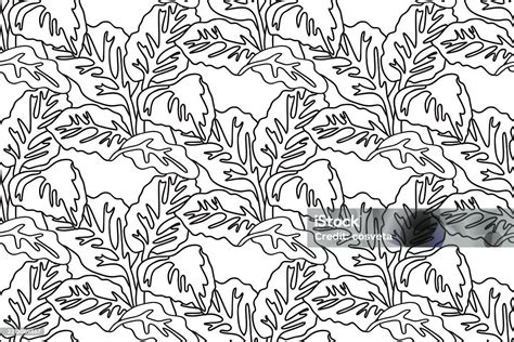 라인 아트 꽃 완벽 한 패턴 잎 벡터 일러스트 레이 션 손으로 그린 윤곽선 흰색 배경에 단풍을 반복합니다 표지 색칠 공부 책 섬유 패션 프린트 생일 카드에 대한 그래픽