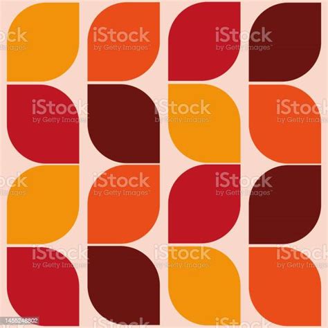 중반 세기 현대 기하학적 잎 모양은 주황색 빨간색 노란색 및 갈색의 매끄러운 패턴을 형성합니다 모드에 대한 스톡 벡터 아트 및 기타 이미지 Istock