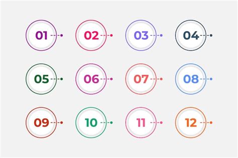 1에서 12까지의 글머리 기호 숫자 프리미엄 벡터