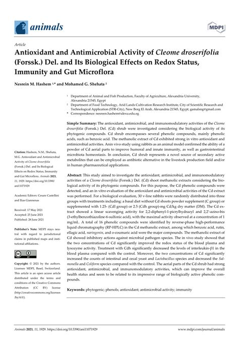 Pdf Antioxidant And Antimicrobial Activity Of Cleome Droserifolia