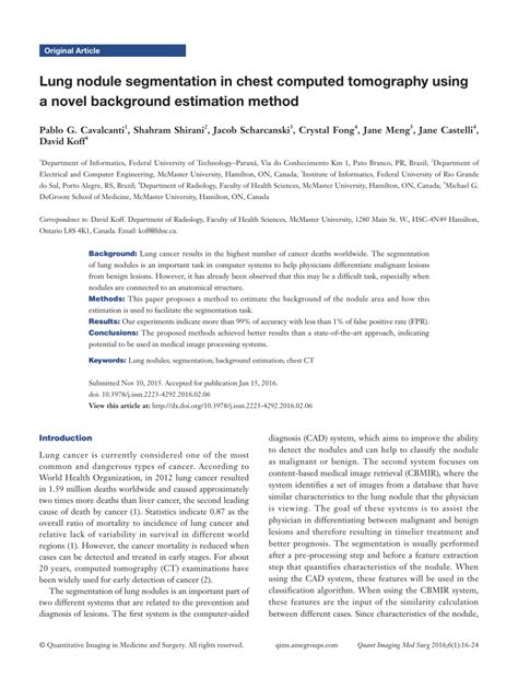 pdf lung nodule segmentation in chest computed tomography using a