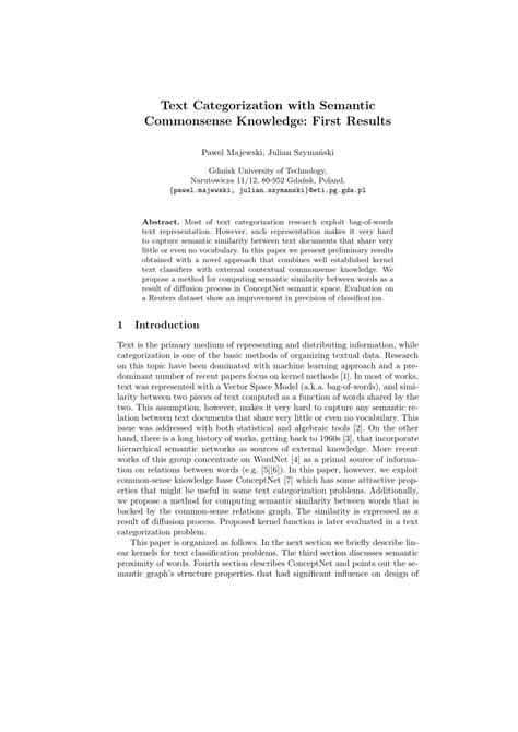 Pdf Text Categorization With Semantic Commonsense Knowledge First