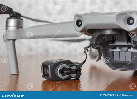 Broken Camera Drone After Crash Damaged Camera Gimbal Stock Image Image Of Propeller Damage