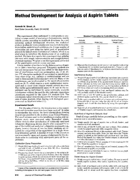 Pdf Method Development For Analysis Of Aspirin Tablets