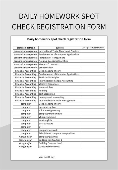 Daily Homework Spot Check Registration Form Excel Template And Google