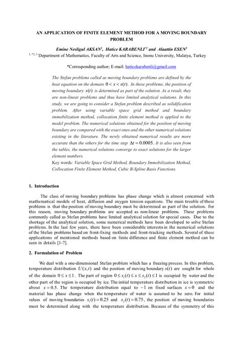 Pdf An Application Of Finite Element Method For A Moving Boundary Problem