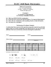 Past Midterm Pdf ELEC 2420 Basic Electronics Midterm Examination Nov 10 2020 Tuesday 8 15pm