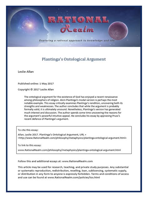 Plantingas Ontological Argument Pdf Argument Existence Of God