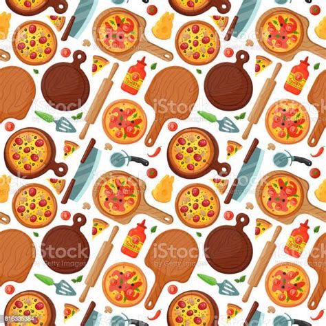 신선한 뜨거운 피자 배너 원활한 패턴 아이콘 음식과 음료 요소 인쇄 상의 디자인 라벨 또는 스티커 피자 이탈리아 빵집 벡터 일러스트 레이 션 고풍스런에 대한 스톡 벡터 아트