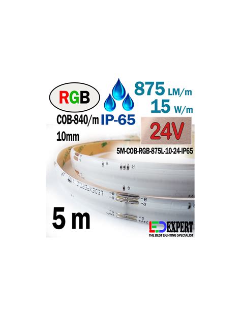 CUSTOM LENGTH IP65 COB RGB LED Strip 875 Lumen M 15W 10mm 24V