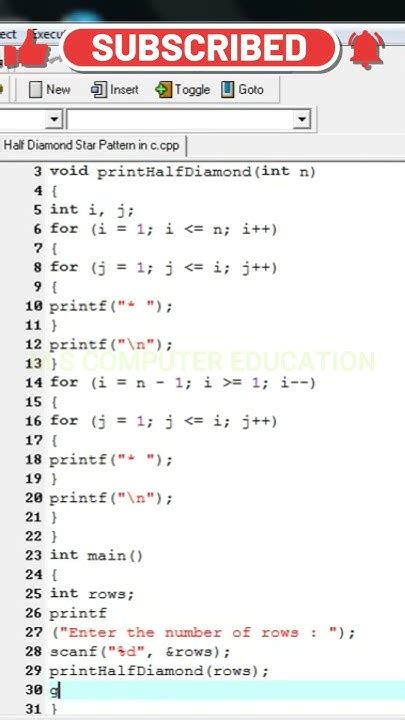 Special Program In C − Half Diamond Star Pattern Shorts Viral Coding
