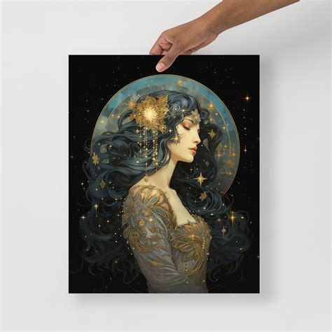 Celestial Star Goddess Art Nouveau Poster B Fantasy Wall Art For