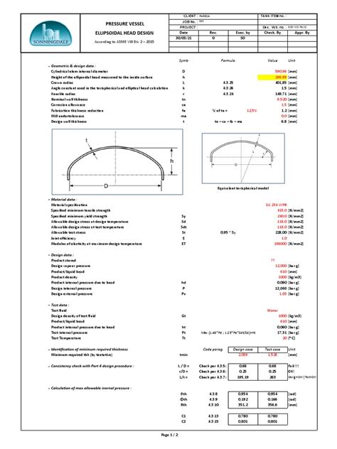 809 Ws Asme Viii Div 2 Ellipsoidal Head Design Rev0 Pdf Strength Of Materials Stress
