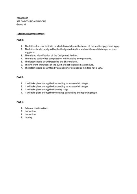 Tutorial Assignment Unit 4 Audit 22005 2885 220052885 Stt Ondzounga Iningoue Group M Tutorial