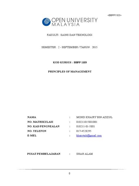 Principle Management Oum Assignment Se Pdf