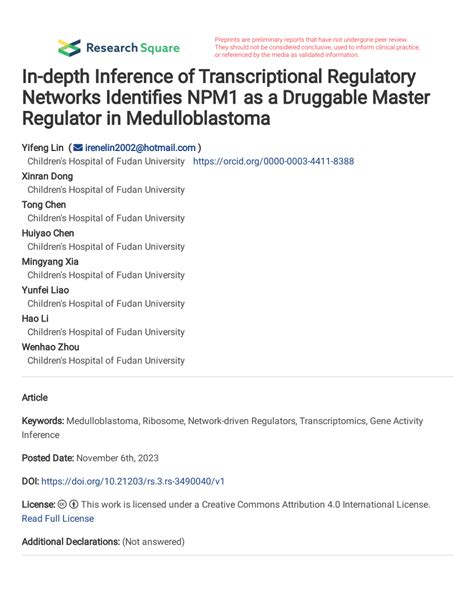 Pdf In Depth Inference Of Transcriptional Regulatory Networks Identifies Npm1 As A Druggable