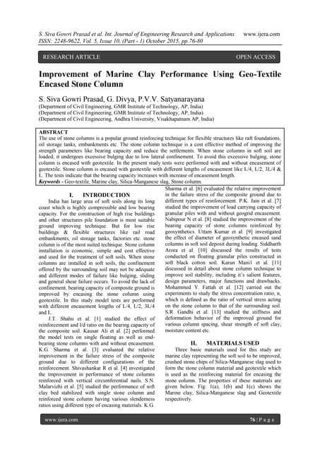 Improvement Of Marine Clay Performance Using Geo Textile Encased Stone Column Pdf Civil