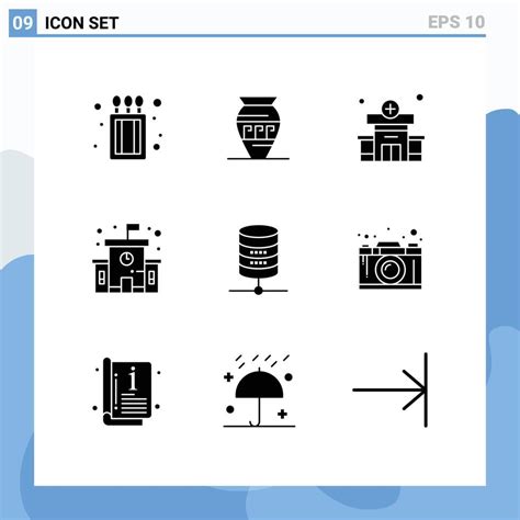 Stock Vector Icon Pack Of 9 Line Signs And Symbols For Computing Server Clinic Doller Education